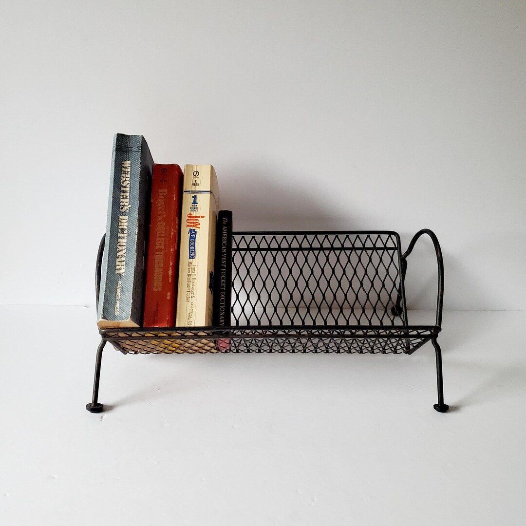 MCM Metal Book Rack Vintage Book Holder Mid-century Office Black Metal ...