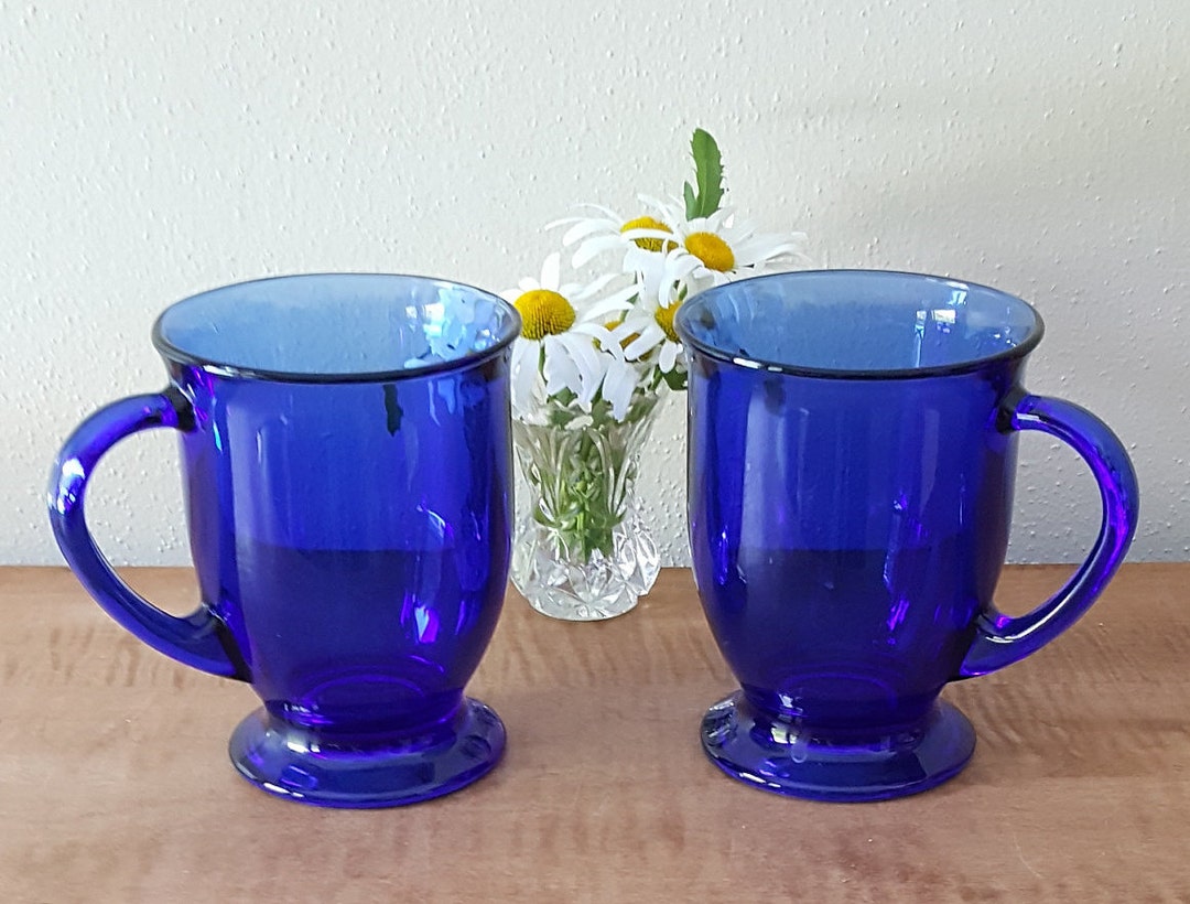 Vintage Cobalt Blue Glass Cafe Mugs, Anchor Hocking Mugs, Set of 2 - Etsy
