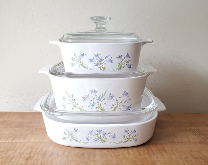 Corning Ware Blue Dusk 3 Casserole Dishes + 3 Pyrex Lids - Etsy
