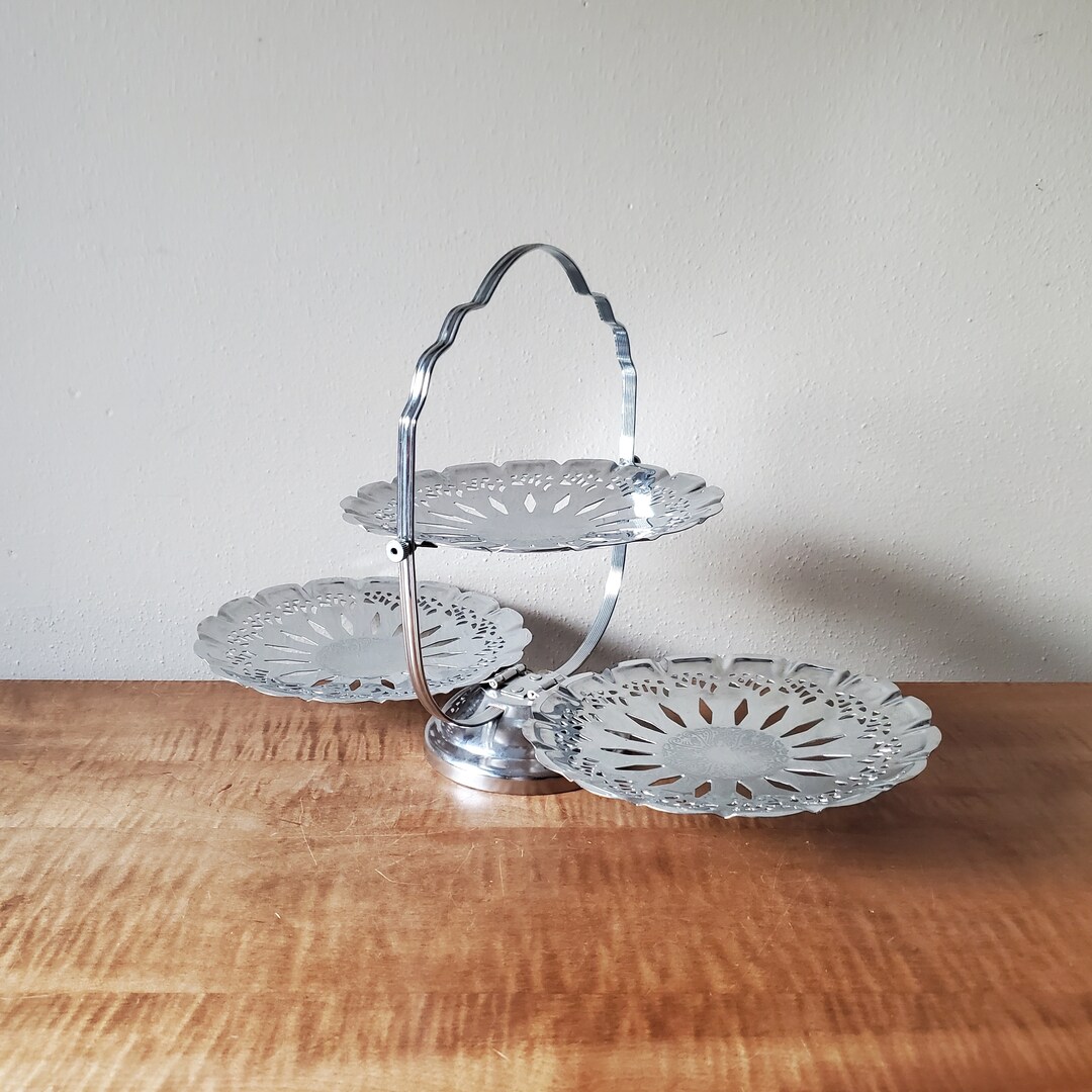 Vintage 3 Tier Plate Tray Folding Chrome Metal Cupcake Tray - Etsy
