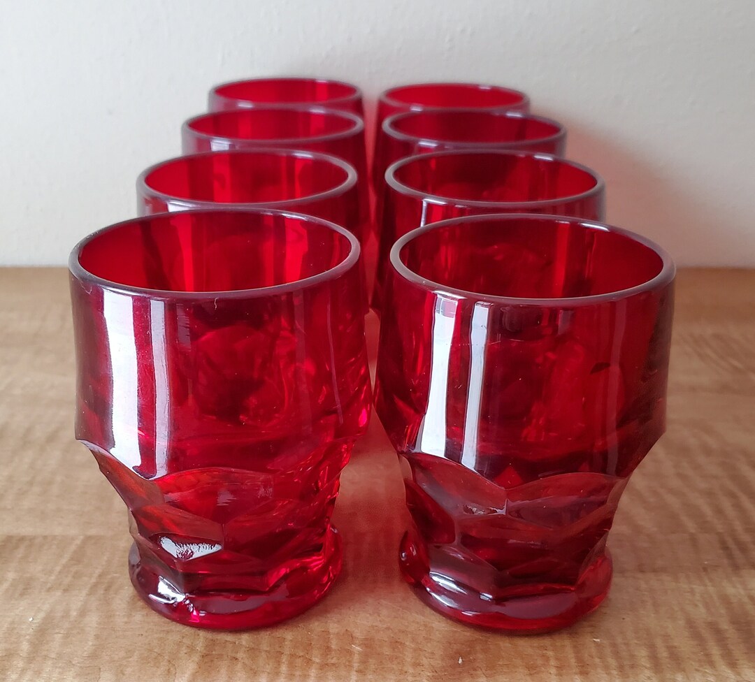 Vintage Red Tumblers, Red Glassware, Ruby Red Georgian Glasses, 9 Oz ...