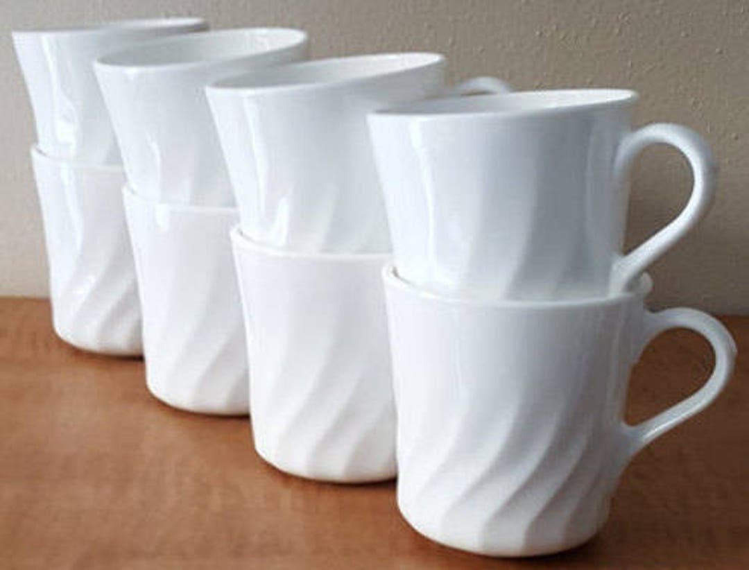 Vintage Corelle Enhancement White Swirl Mugs Cups Set of 8 - Etsy