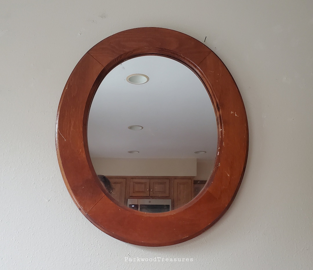 Vintage Wood Frame Oval Entryway Mirror: 15" X 17" Details in ...