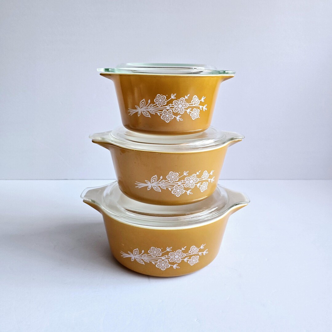 Butterfly Gold Casserole Set 3 Vintage Pyrex Butterfly Gold Dishes ...