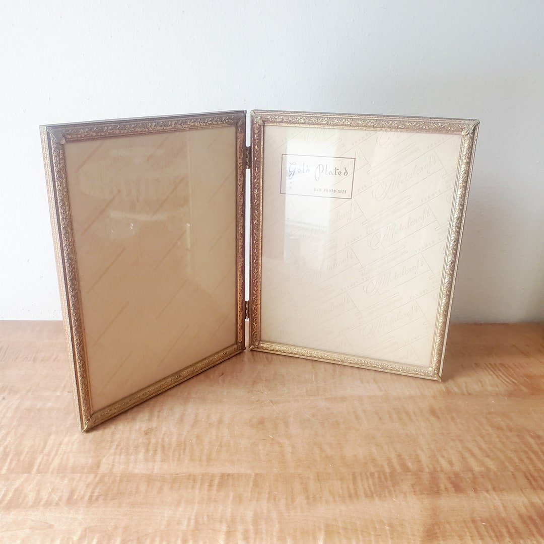 Vintage 8" X 10" Bifold Double Hinged Gold Plated Metal Picture Frames ...