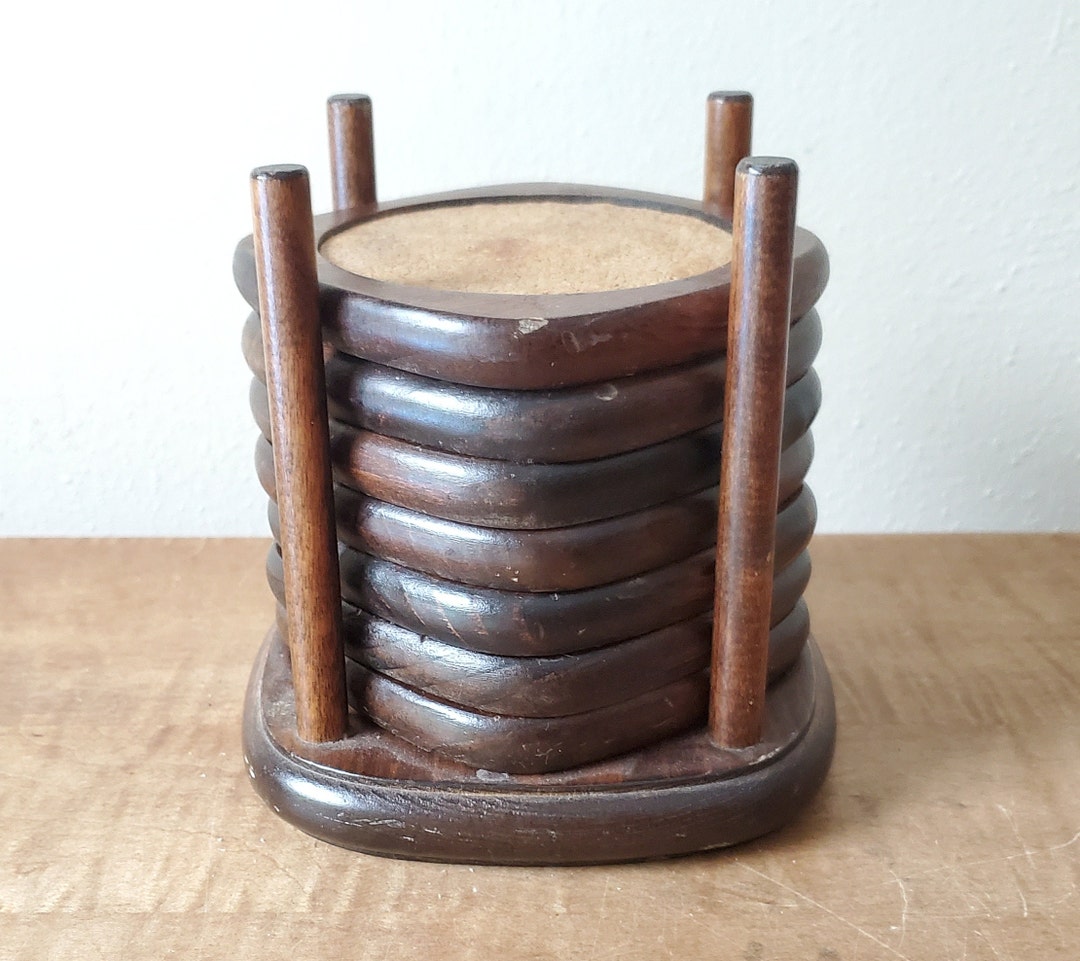 Vintage Mid Century Coaster Set Wooden Coasters Vintage - Etsy