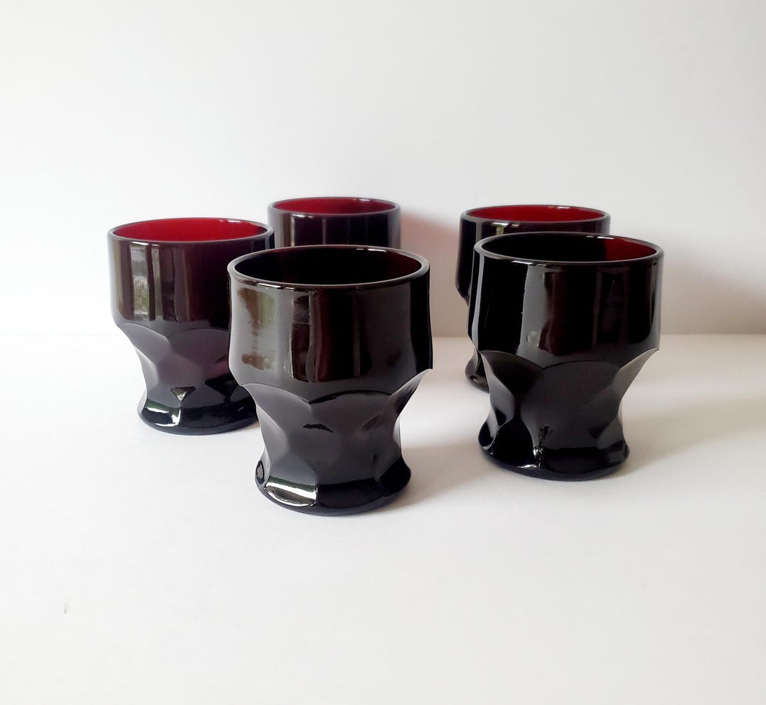 Ruby Red Glasses 5 Vintage Anchor Hocking Ruby Red Georgian Honeycomb ...