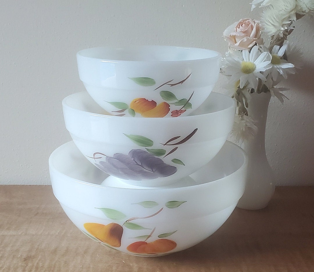 Vintage Fire King Fruit Gay Fad Mixing Bowls, Anchor Hocking Hand ...