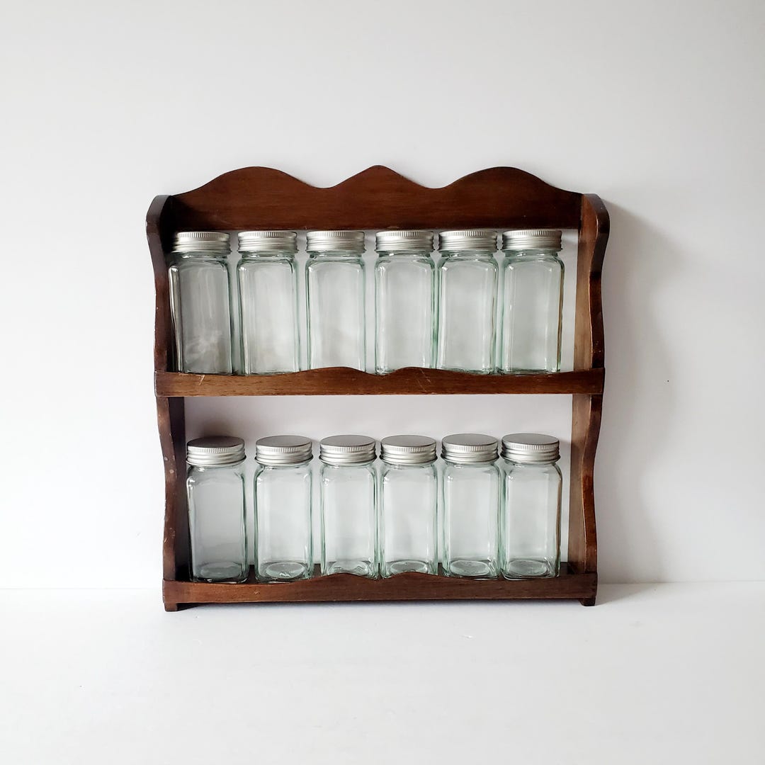 Spice Rack Vintage Small 2 Tier Wood Wall or Counter Spice Rack With 12 ...