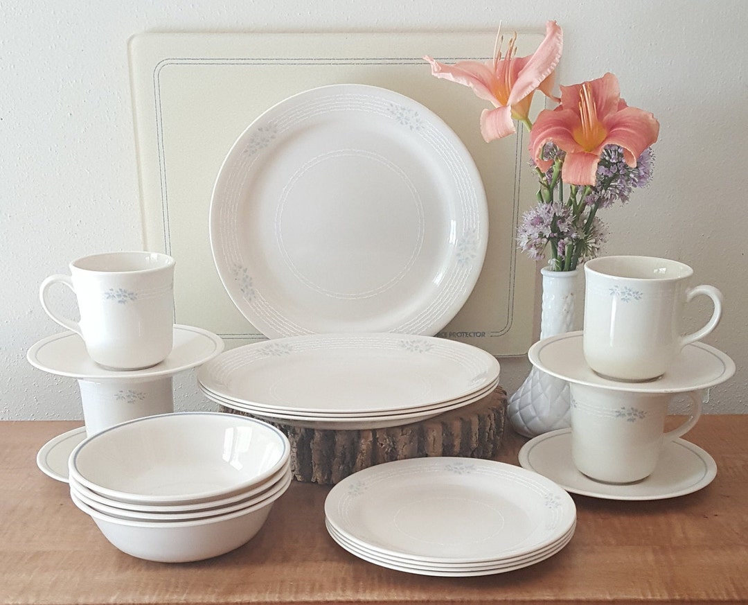 Vintage Corelle Lace Bouquet Dinnerware 21 Piece Set for 4 Guests ...