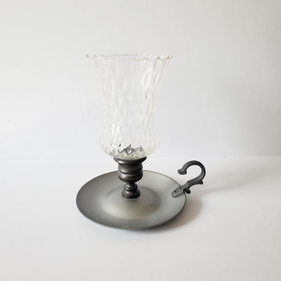 Pewter Chamberstick Vintage Finger Loop Chamberstick With Glass Votive ...