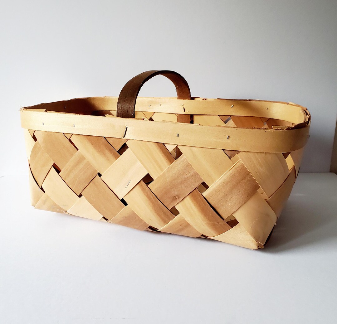 Staved Wood Market Basket Vintage Large Slat Basket With Handle Excellent - Etsy