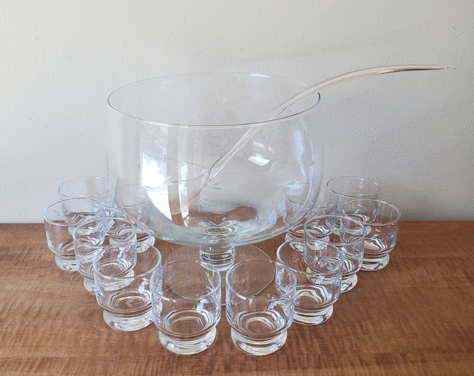 Vintage Crystal Punch Bowl Set, Princess House Heritage Pattern Blown ...