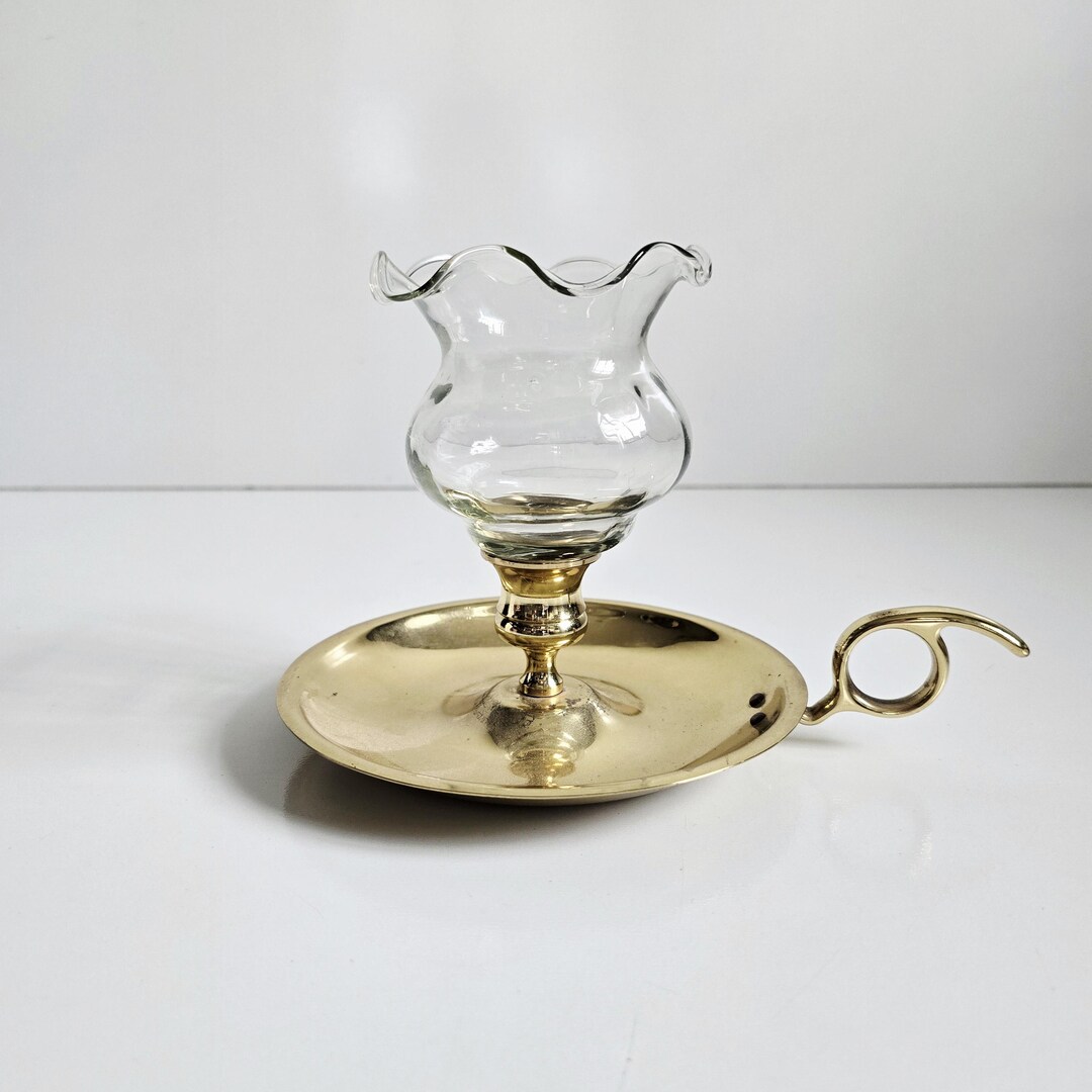 6" Base Vintage Brass Finger Ring Chamberstick With Glass Votive Cup - Etsy