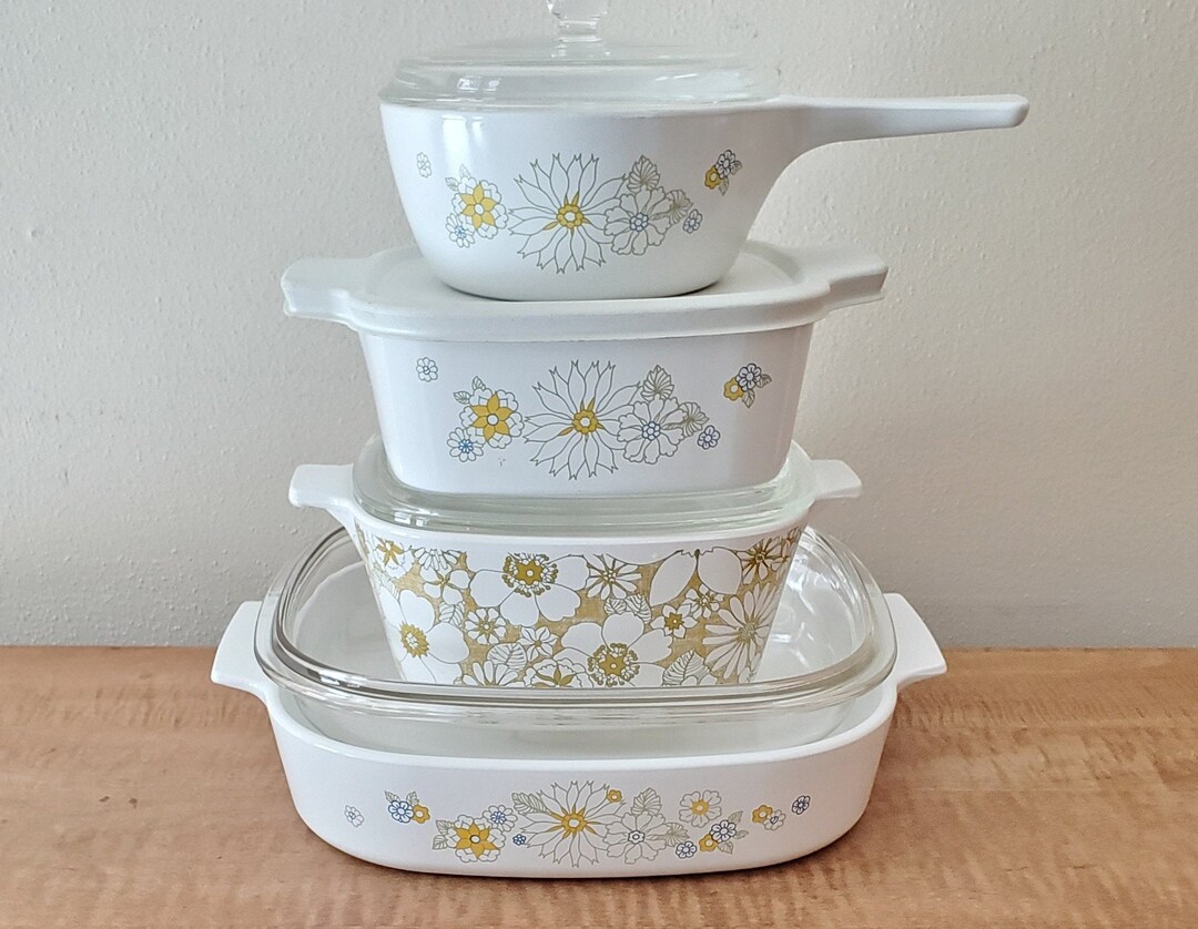 Vintage Corning Ware 4 Floral Bouquet Casseroles & Lids /details in ...