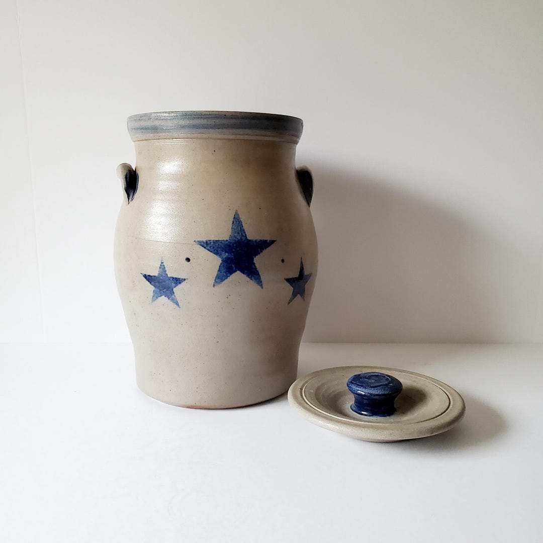 Vintage Rowe Pottery Works Canister, 10" Blue Star Design - Etsy