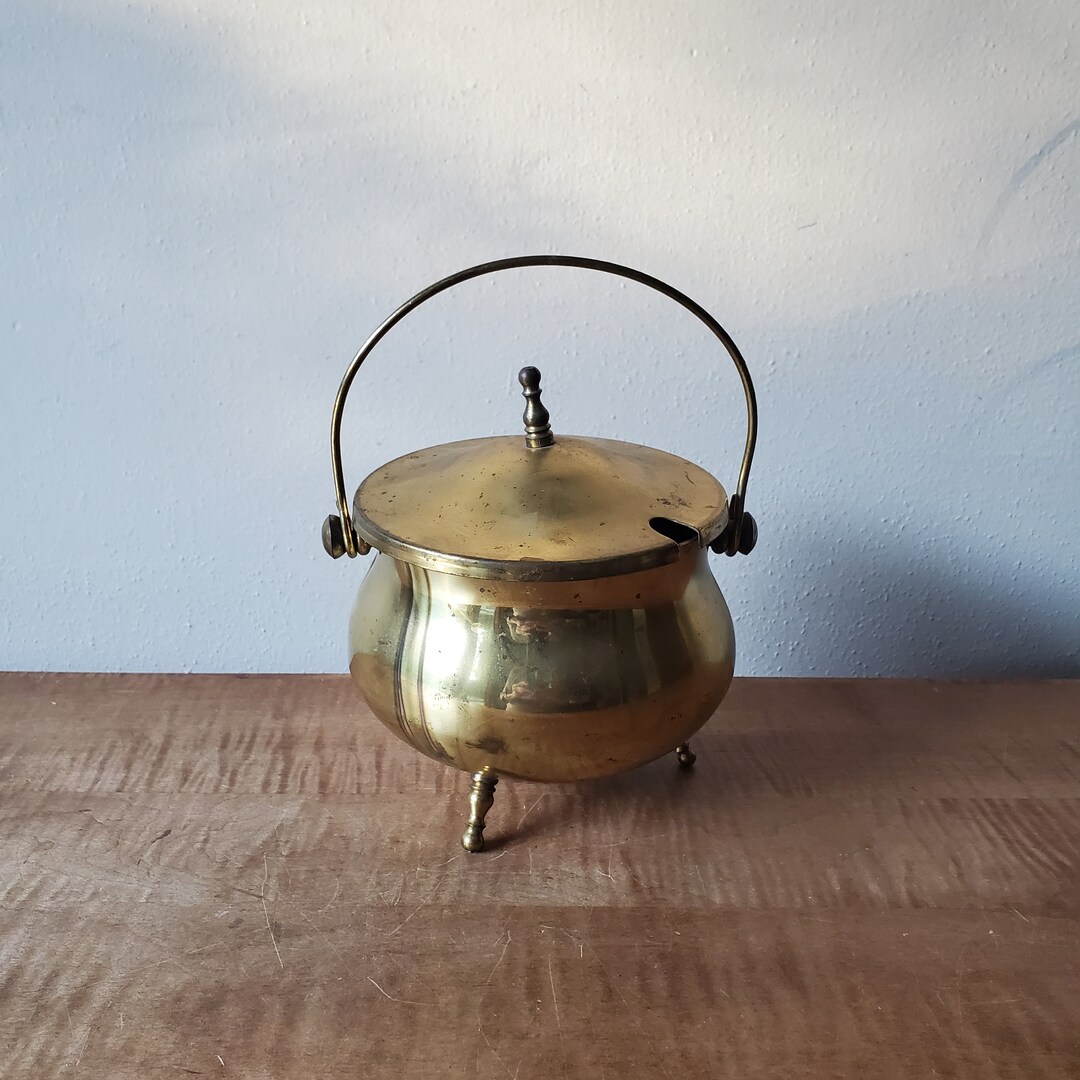 Vintage Solid Brass Footed Cauldron With Lid - Etsy