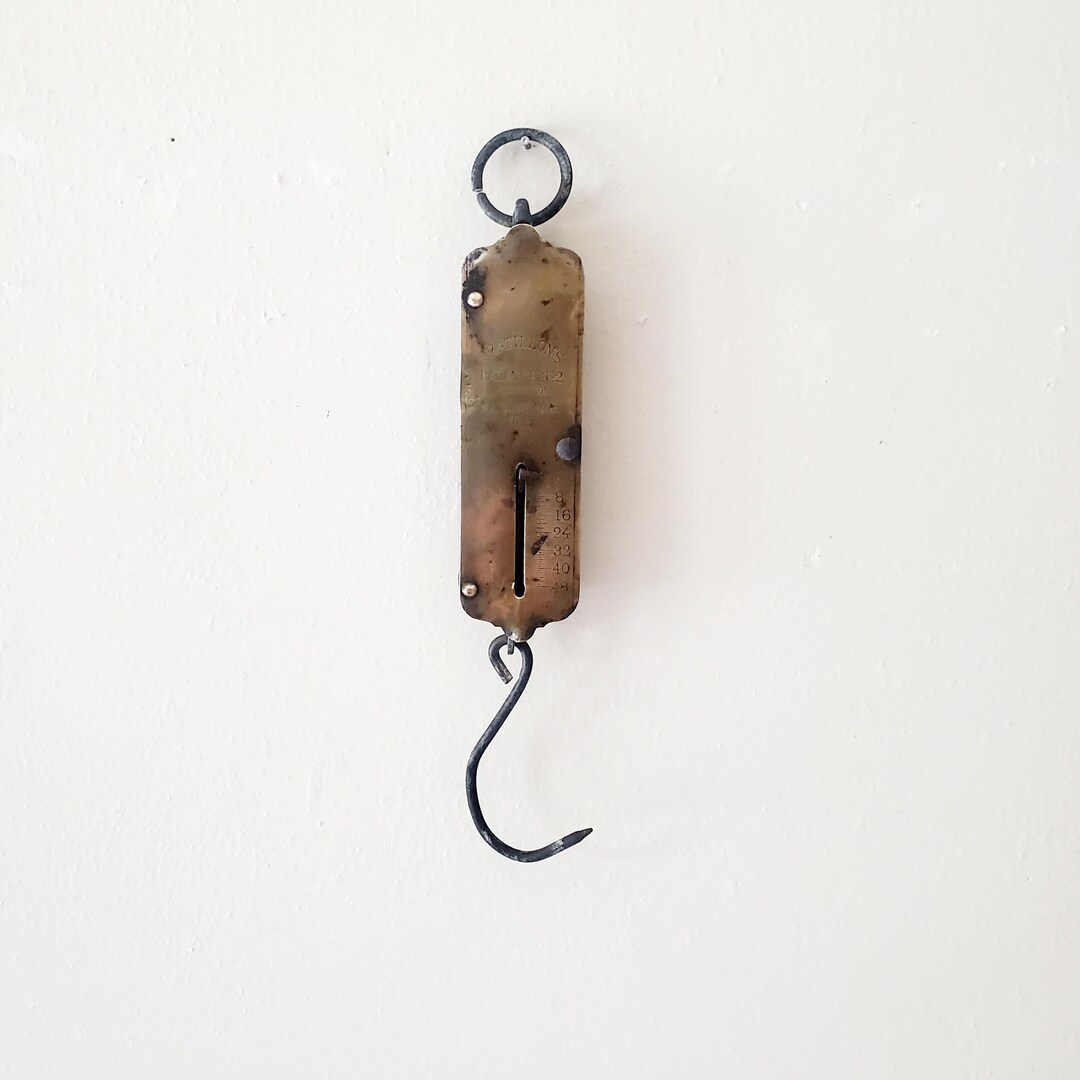Hanging Spring Scale With Hook Early 1900s Vintage 48lb Brass Barn ...