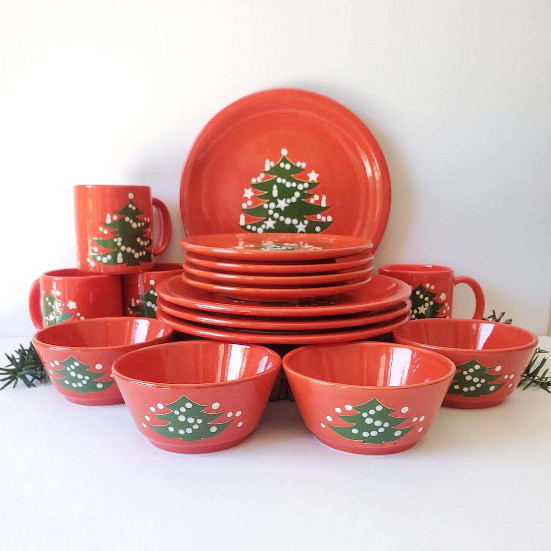 16 Piece Vintage Waechtersbach Red Christmas Tree Ceramic Dinnerware ...