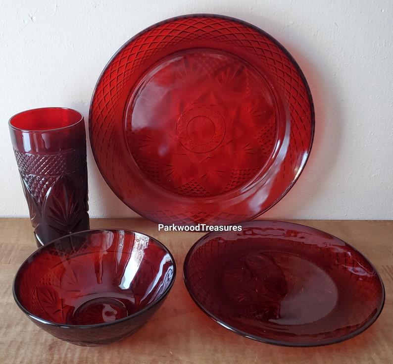 Vintage Ruby Red Glass Dinnerware 16 Pc Set for 4 Guests - Etsy