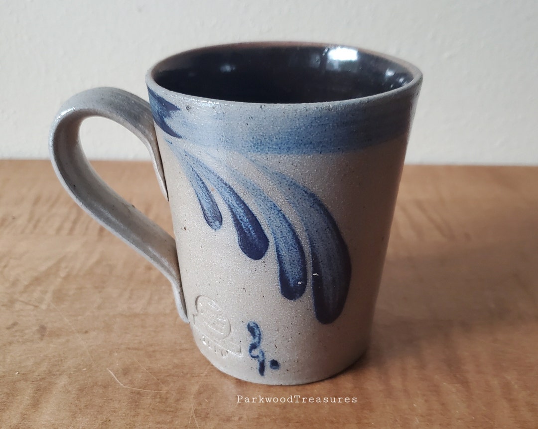 Rowe Pottery Mug Vintage Rowe Salt Glazed Coffee Mug With Blue Design ...