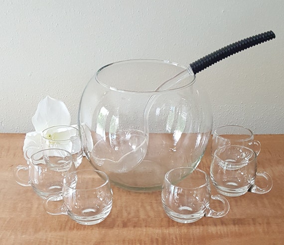Vintage Punch Bowls Small Punch Bowl With Six Hand Blown | Etsy