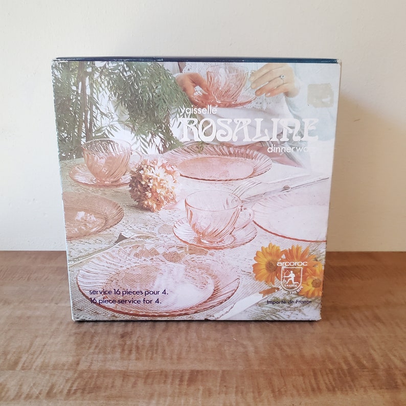 Vintage Arcoroc Rosaline Pink Swirl Dinnerware Set - 16 Piece NIB - Etsy