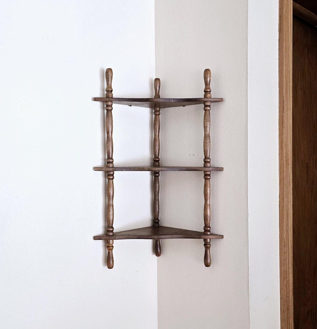Vintage Wood Spindle Corner Display Shelves: 3 Tier - Size Details in ...