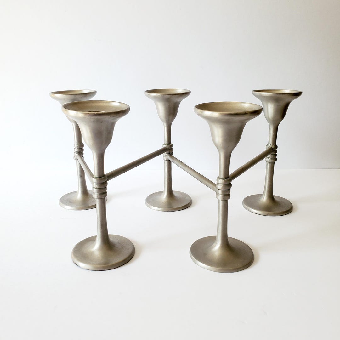 MCM Folding Candelabra Vintage Pewter Articulating 5 Arm Candle Holder ...