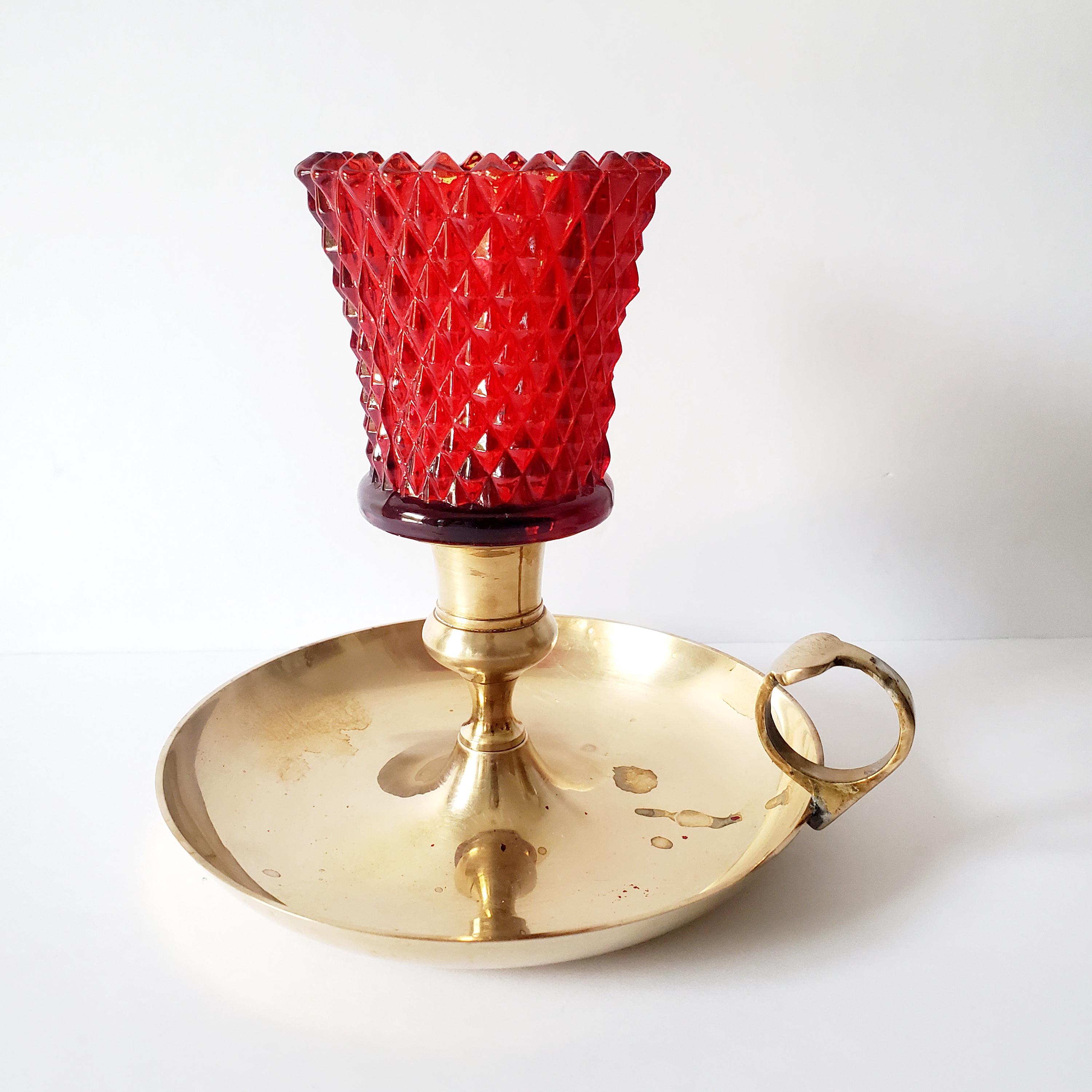 Vintage Brass Chamberstick With Glass Votive Cup /details in ...