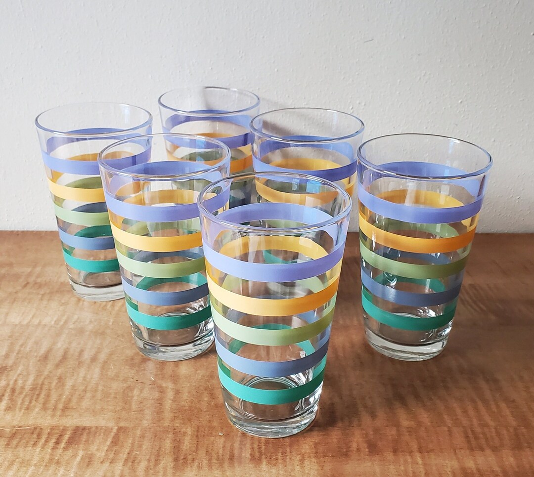 Vintage Libbey Drinking Glasses Libbey Pastel Striped Tumbler Water ...