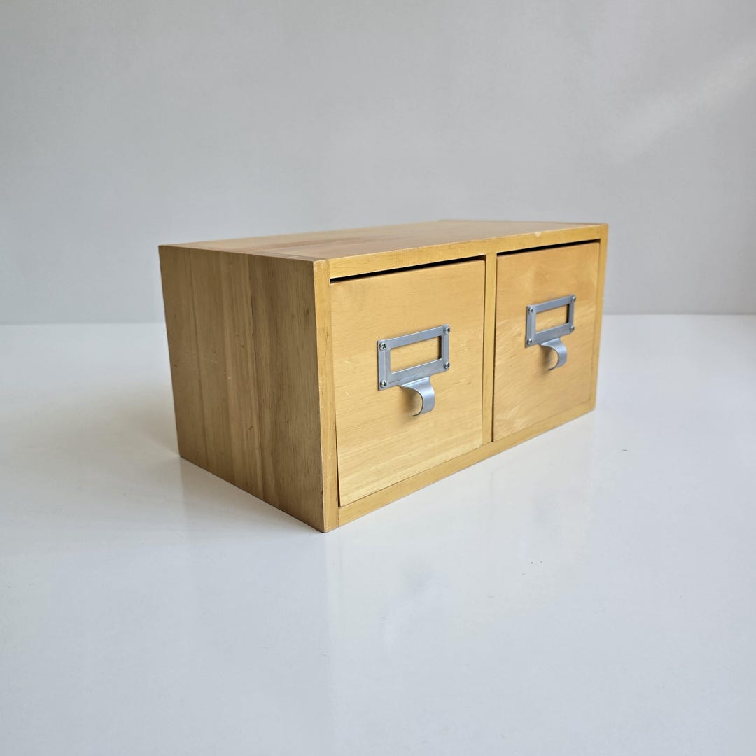 Wood 2 Drawer Index File Card Catalog Vintage Desktop Library Card ...