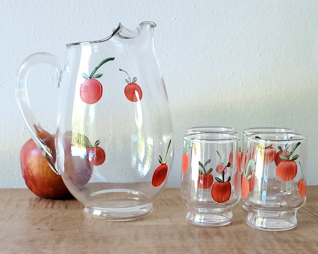 Vintage Federal Glass Apple Juice Pitcher Set: Mid-century Kitchenware ...
