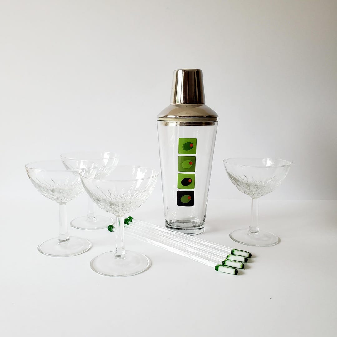 Martini Shaker Cocktail Mixer Vintage Martini Maker and 4 Martini ...