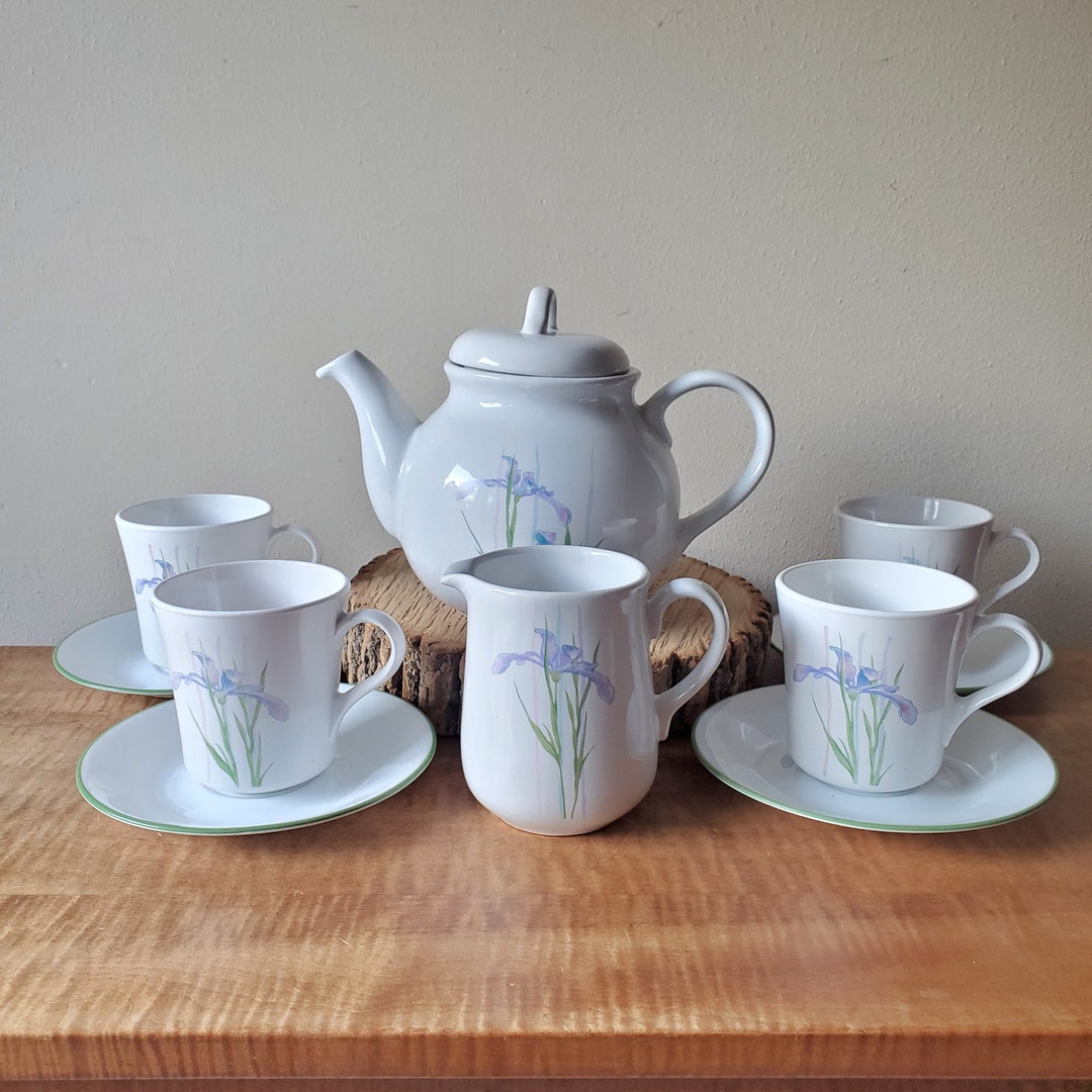 Vintage Corelle Shadow Iris Tea Pot 11 Piece Set - Etsy