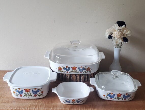 Vintage Corning Ware Country Festival 4 Casseroles 3 Lids | Etsy