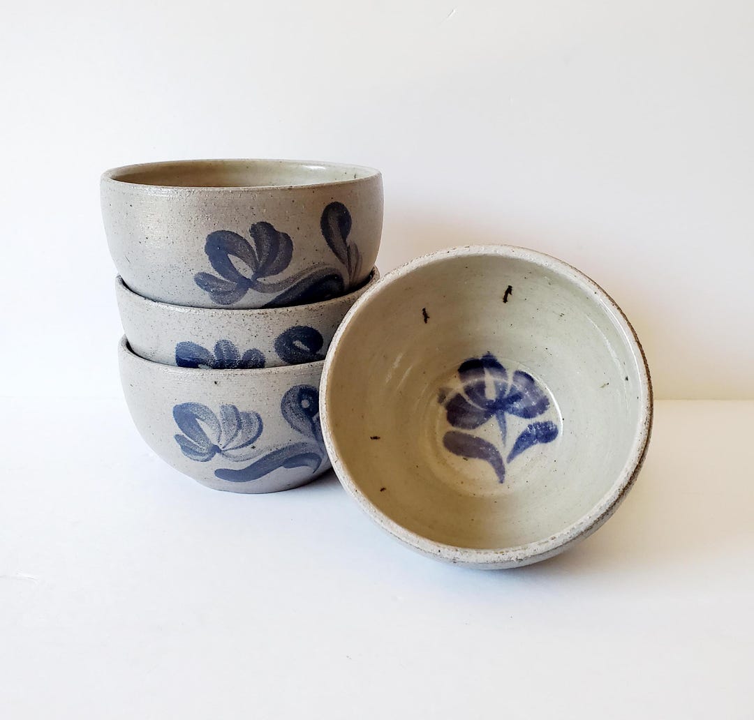 4 Ceramic Berry Bowls Vintage Salt Glazed Pottery Matching Bowls ...