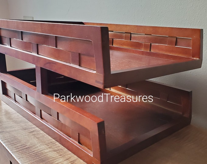 Vintage Wood Desk Tray, 2 Tier Stacking Legal Size Paper Tray, Dove ...