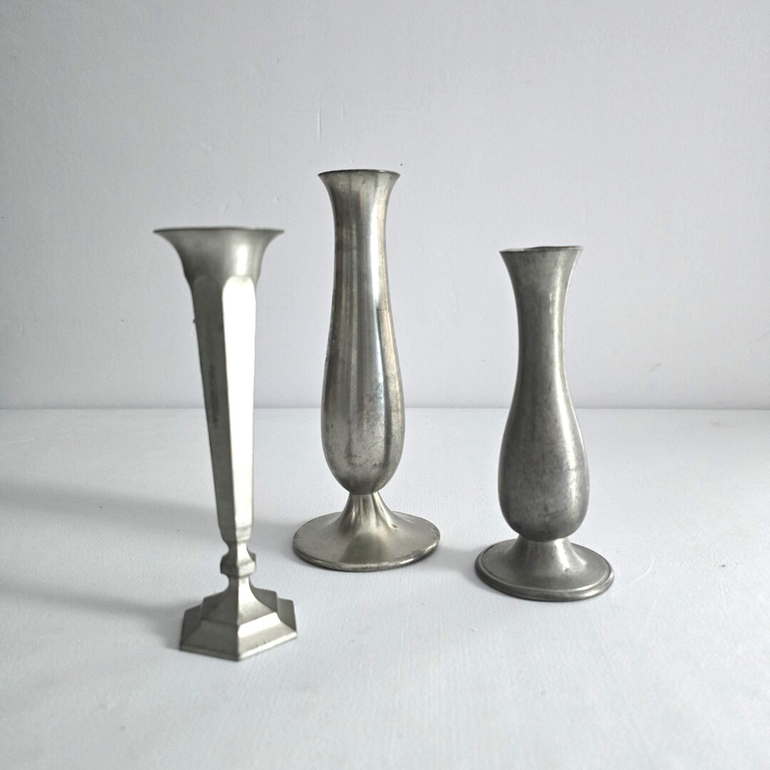 3 Vintage Pewter Bud Vases: Size Details in Description - Etsy
