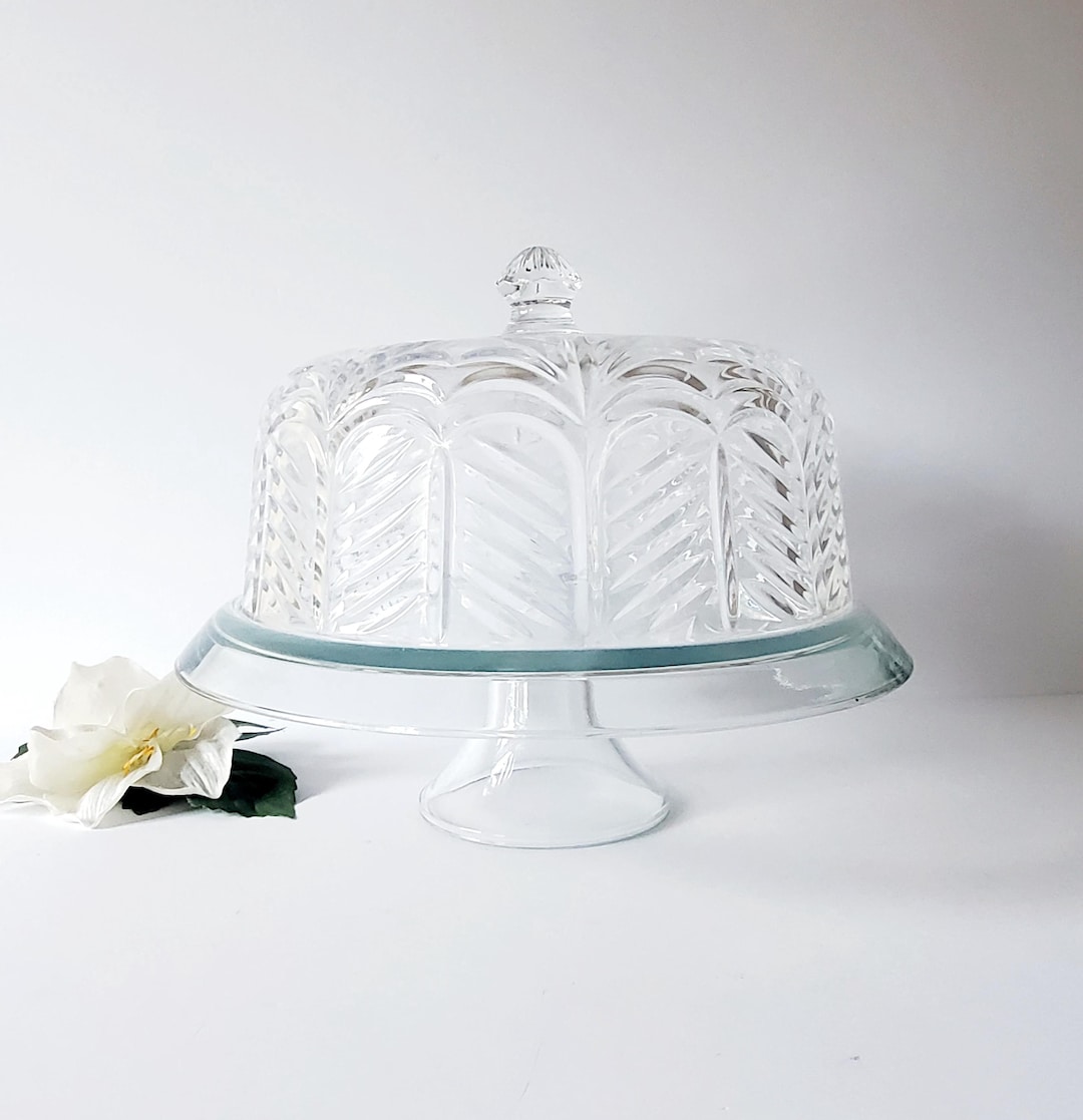 Pedestal Glass Cake Stand With Dome Vintage Intricate Dome and Cake ...