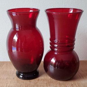Vintage Ruby Red Glass Vases - Etsy