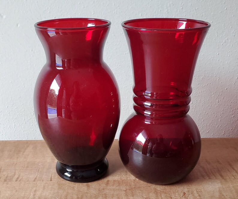 Vintage Ruby Red Glass Vases | Etsy