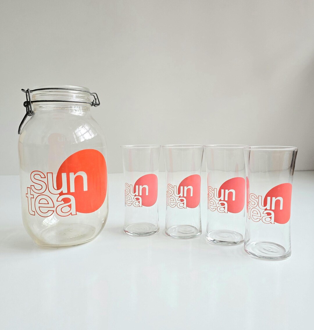 Sun Tea Jar and 4 Tumblers Vintage Glass Gallon Ice Tea Jar Set - Etsy