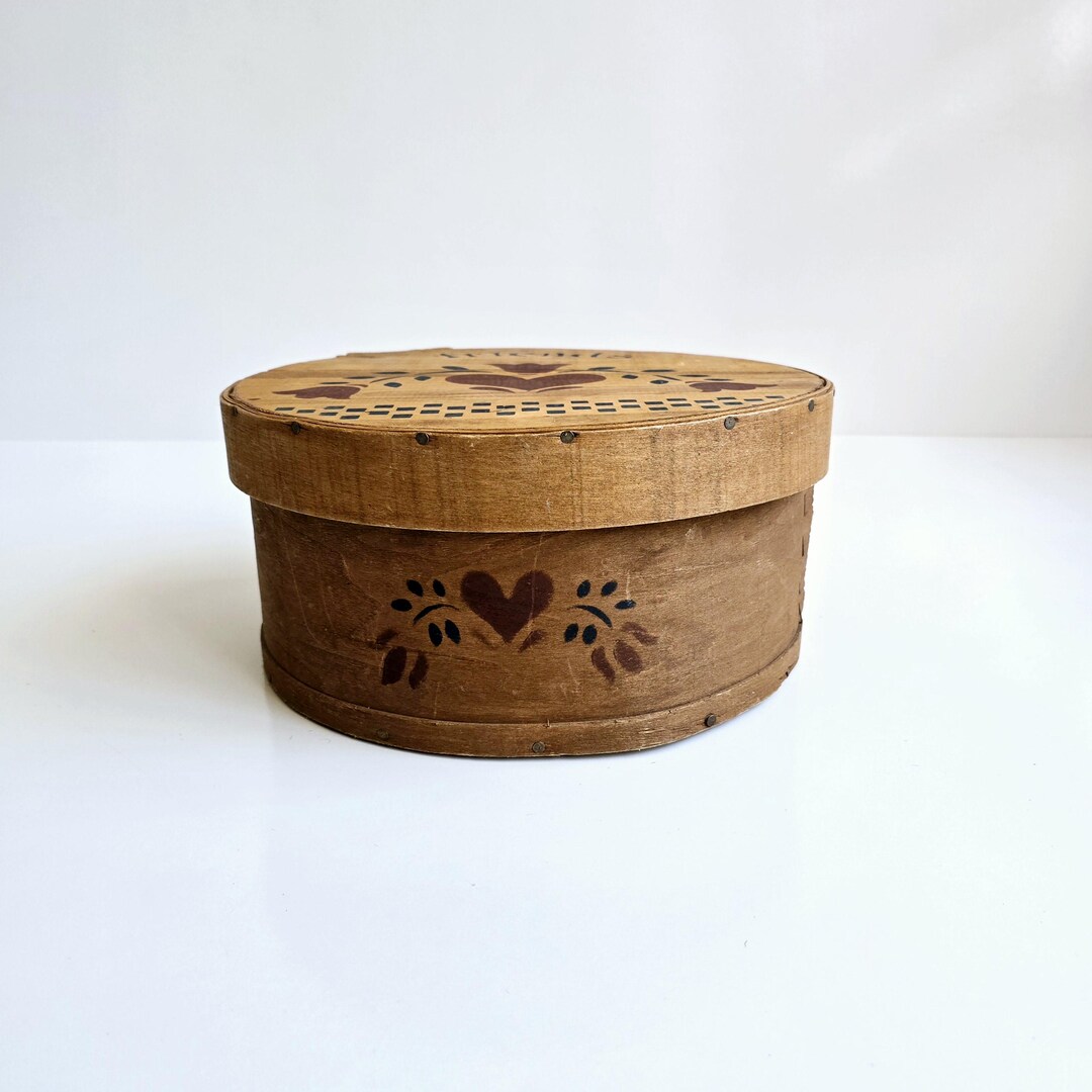 Folk Art Wood Pantry Box Vintage Large Painted Cheese Box 11 1/2" X 5 1 ...