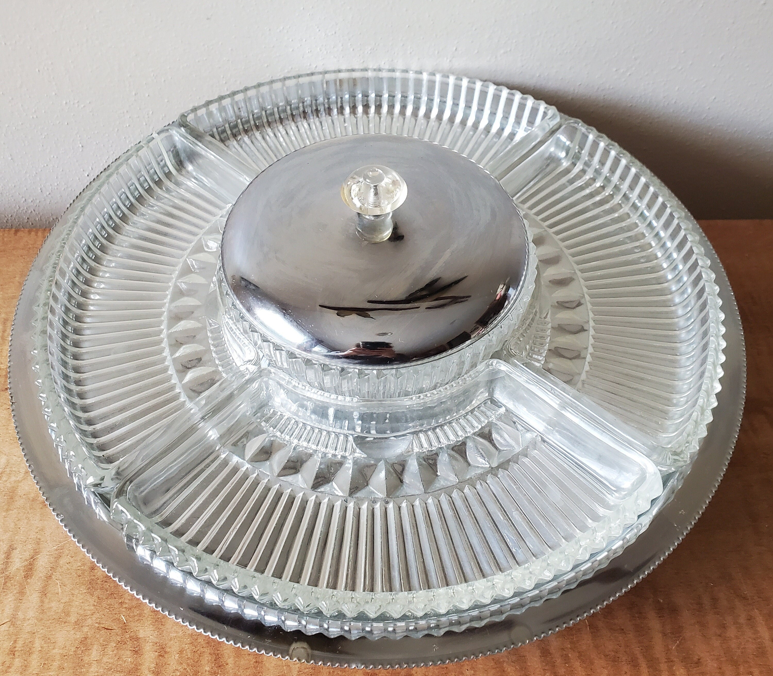 Vintage Kromex Lazy Susan Divided Appetizer Serving Tray: Indiana Glass ...