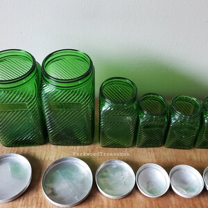 Rare 6 Emerald Green Ribbed Glass Square Canister Jar Set With Metal ...