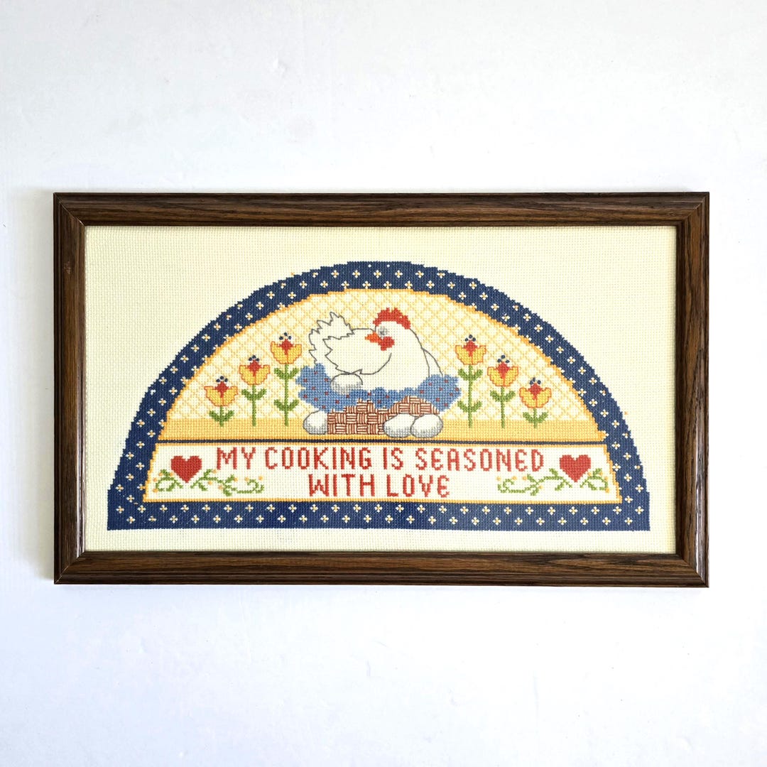 Vintage Framed Cross Stitch: "my Cooking is Seasoned With Love ...