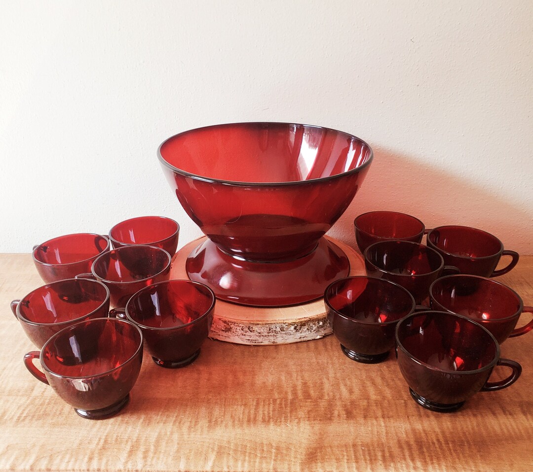 Vintage Punch Bowl Stunning Ruby Red Punch Bowl 12 Cups - Etsy