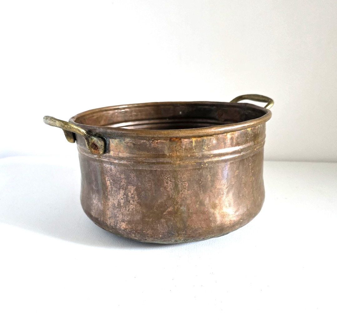 Vintage 9" Solid Copper Pot With Brass Handles - Etsy