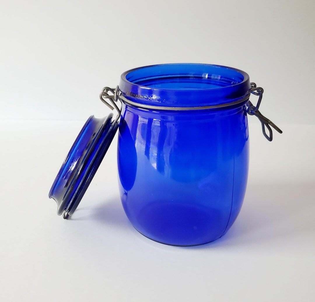 Cobalt Blue Glass Canister Vintage Jar With Wire Clasp - Etsy